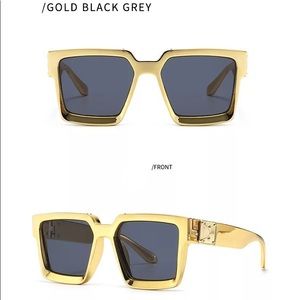 Accessories | Metallic Gold Luxury Brand Designer Square Sunglasses Men ...
